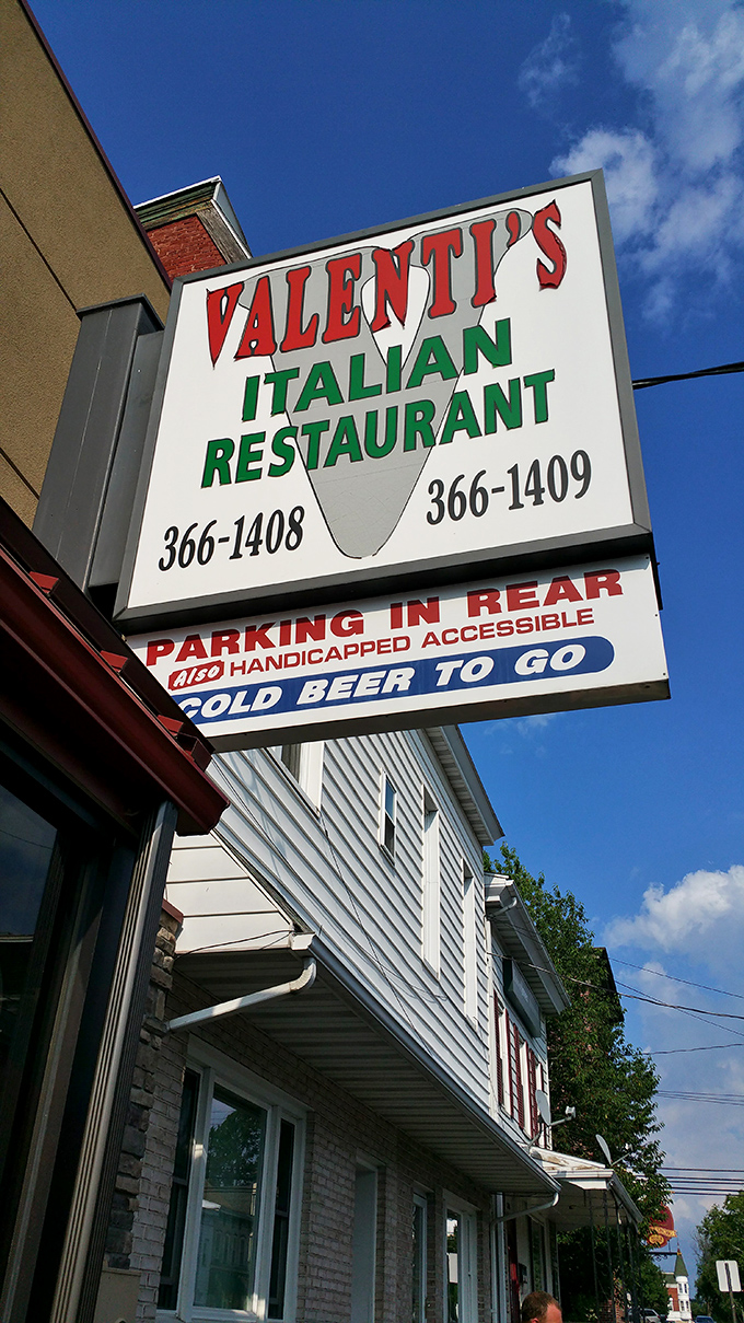 Valenti's sign promises Italian comfort food and cold beer to go—two essentials that make any town worth considering for retirement.