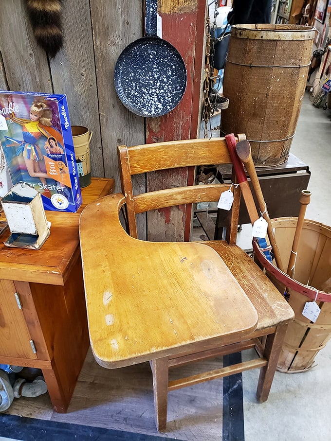 This humble wooden desk has probably witnessed more spelling tests and daydreams than a century of elementary school teachers.