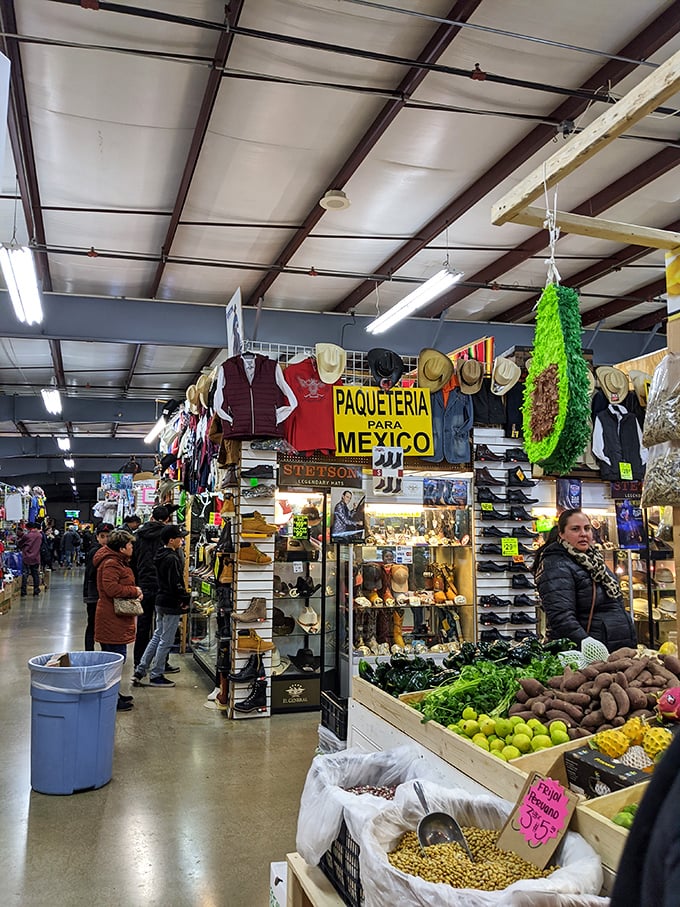 The universal language of commerce brings shoppers together in this bustling aisle where Wisconsin meets Mexico through the timeless tradition of trade.