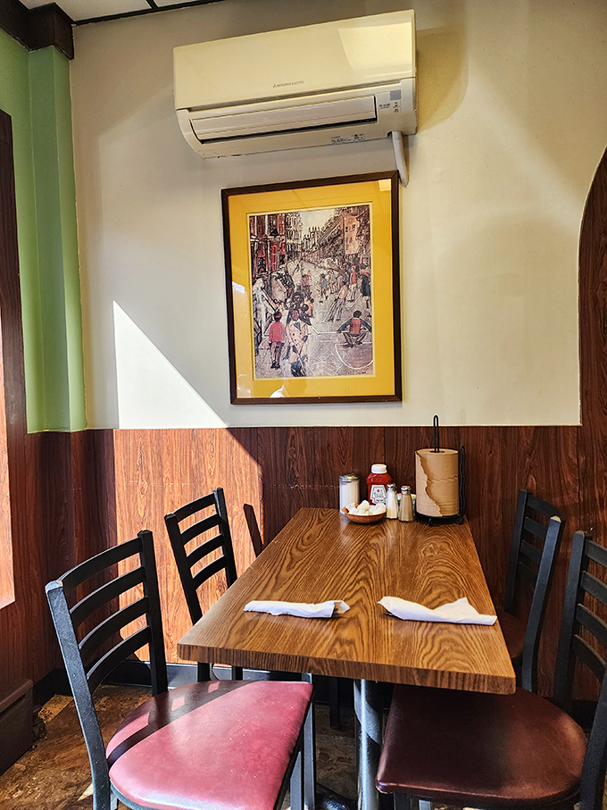 The counter area&mdash;where regulars perch on red vinyl stools, watching the breakfast ballet unfold as orders fly and coffee flows in an endless stream. 