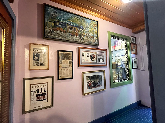 The walls tell stories of Blue Heaven's colorful past, including Hemingway's boxing matches. If only these frames could talk!