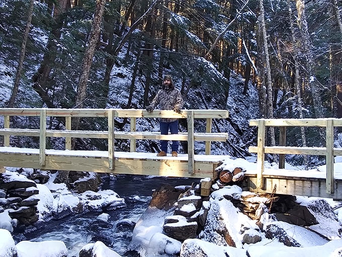 Winter transforms ordinary footbridges into passages to Narnia. The cold air makes your cheeks tingle but warms your sense of adventure.