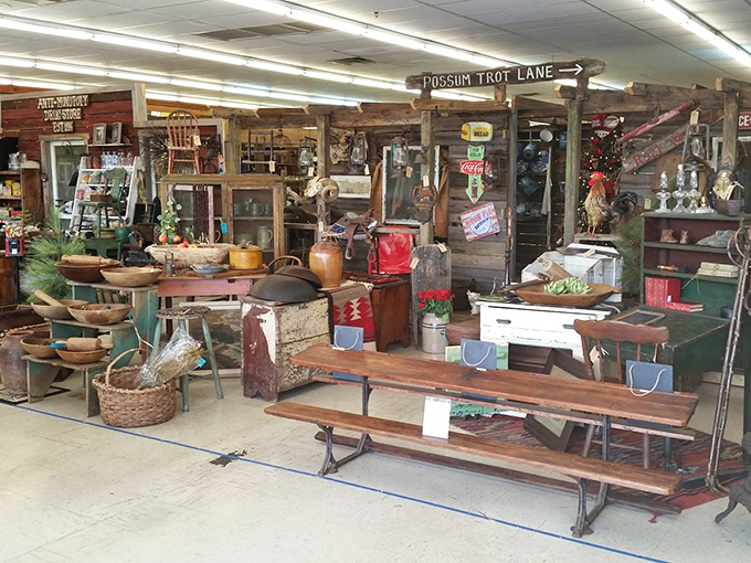 "Possum Trot Lane" points the way to rustic Americana. These weathered wooden treasures have more character than most Hollywood scripts.