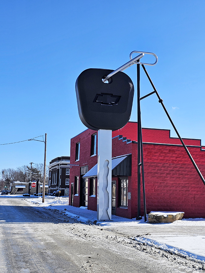 Lost your car keys? This oversized solution might be overkill, but it certainly makes a point about Casey's commitment to thinking big.