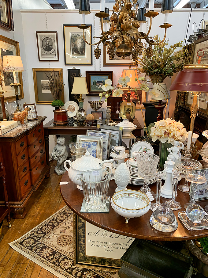 An elegant tablescape frozen in time&mdash;where every teacup looks like it's waiting for the Dowager Countess to drop by for gossip.