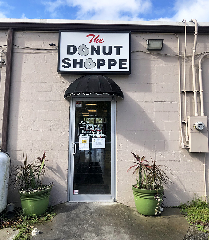 The entrance may be humble, but those green planters say, "We care enough to make things nice, but not so nice we'd have to charge more."