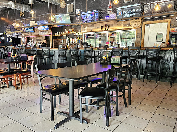 Bar seating that invites lingering. With multiple screens and a full view of the taps, it's the perfect perch for solo diners or social butterflies.