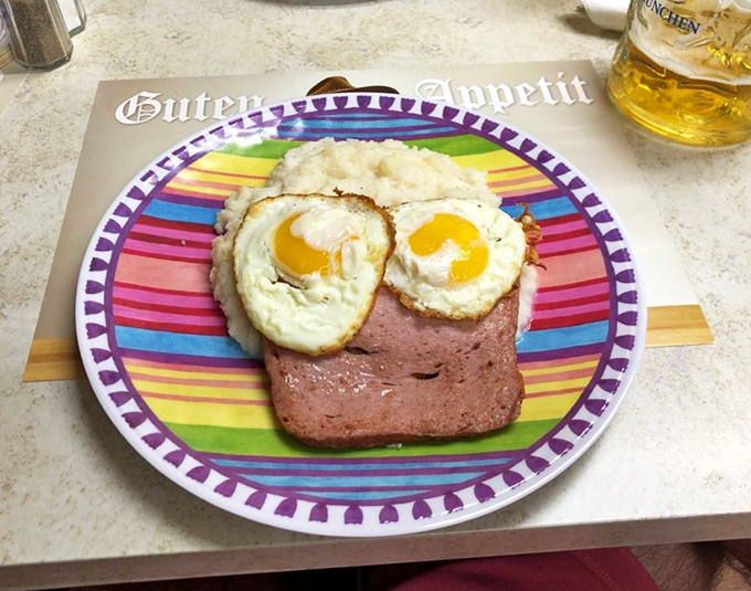 Leberk&auml;se topped with sunny-side-up eggs&mdash;the German breakfast of champions that makes your usual toast look tragically uninspired.