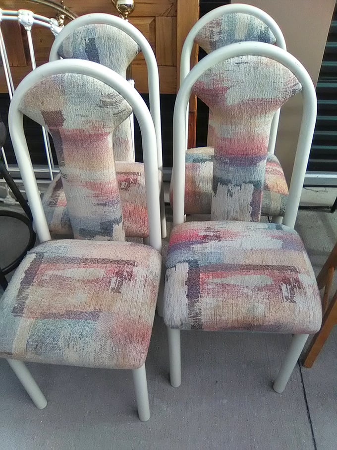 These pastel-splashed chairs scream "1980s ice cream parlor"&mdash;just waiting for their second act in someone's retro-chic dining room.