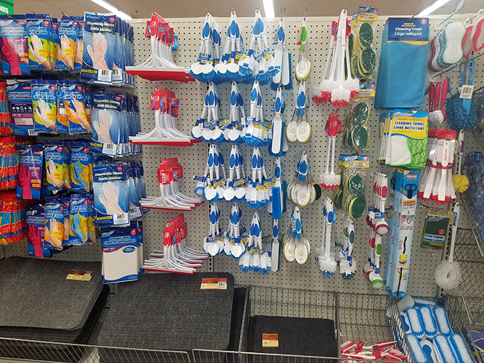 Cleaning supply wonderland organized by aisle number for maximum efficiency. Everything needed to tackle vacation rental mishaps from spilled wine to mysterious sticky spots.