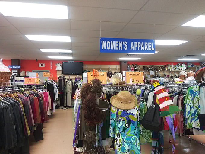 The women's clothing section offers a rainbow of possibilities. That perfect blouse for your next Zoom call might be hiding between the racks.