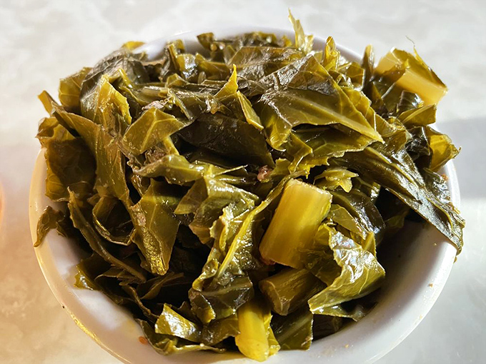 Collard greens that have clearly been cooked with respect&mdash;tender, flavorful, and making you feel slightly virtuous amid barbecue indulgence.