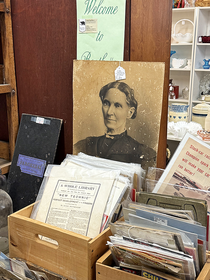 A stern-faced portrait from another century keeps watch over ephemera collectors searching for paper fragments of history.