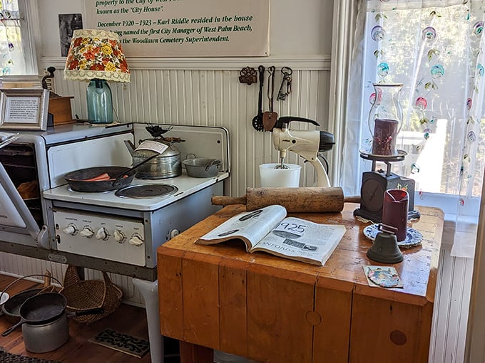 A kitchen that reminds us cooking once required actual fire and muscle. That cookbook opened to a recipe nobody's made since your great-grandmother's time.