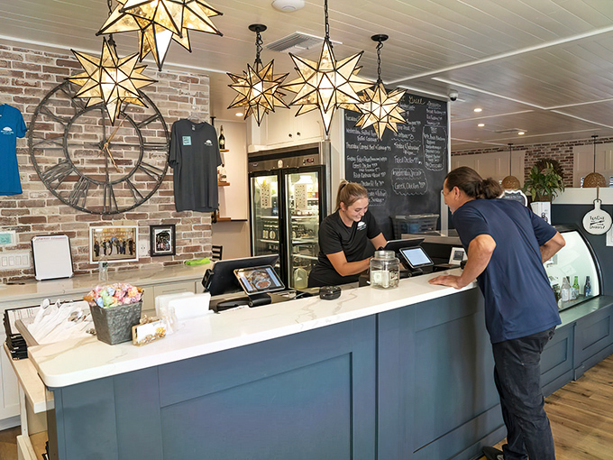 Star-shaped pendant lights hang above the counter where magic happens. Even the staff looks happy to be here.
