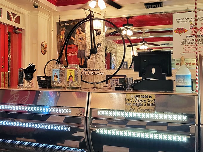 The penny-farthing bicycle display whispers, "We've been making people happy longer than you've been alive," and somehow that's comforting.