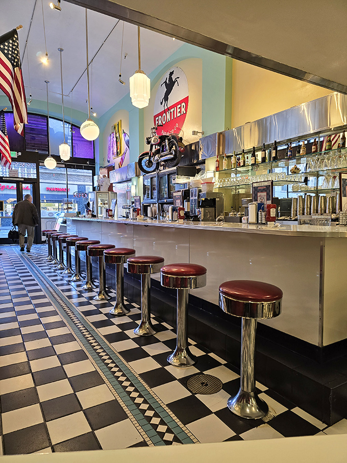 Counter seats offer front-row tickets to the culinary show, where milkshake machines whir and short-order cooks perform their choreographed dance.