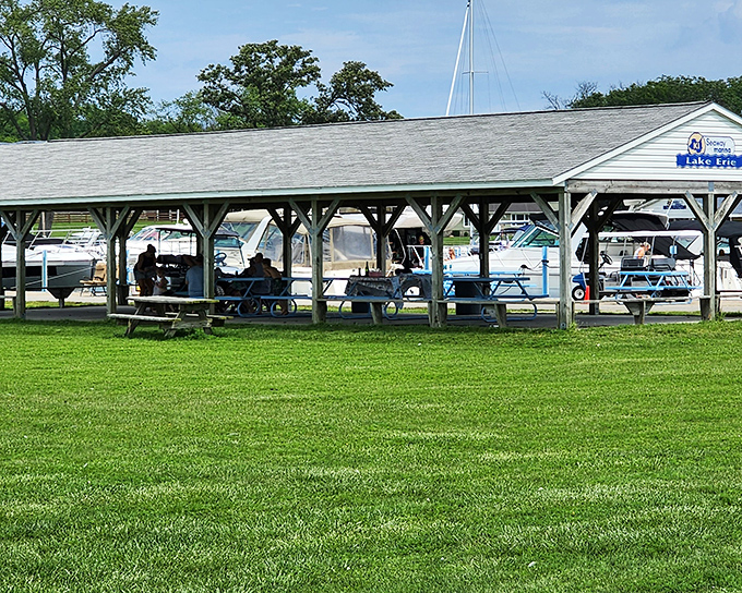 Island socializing at its finest. This covered pavilion offers shade, picnic tables, and prime people-watching for when you need a beach break.