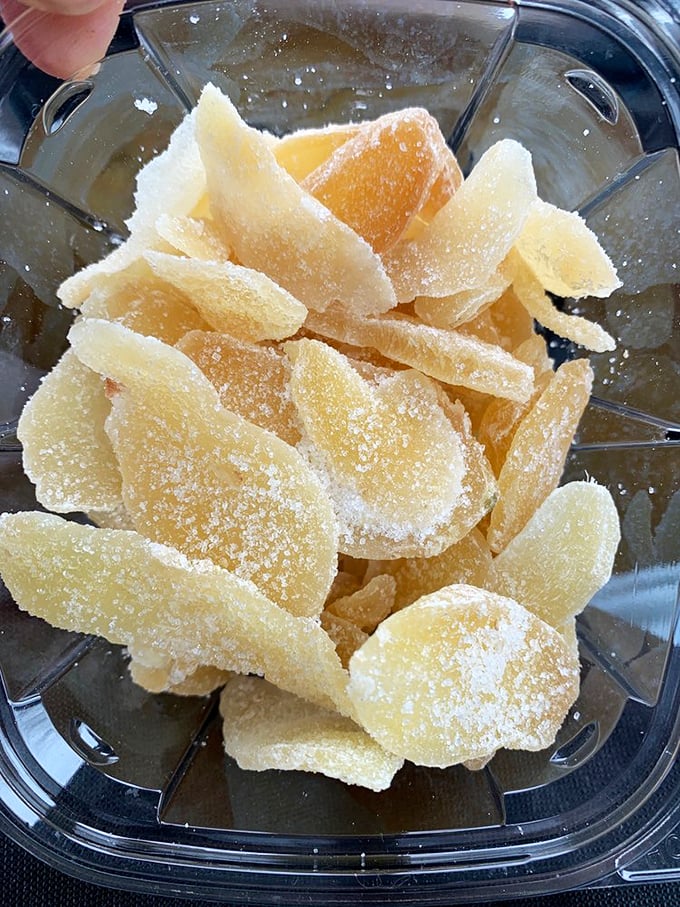 Crystallized ginger: nature's spicy candy that makes you feel virtuous while indulging. These golden nuggets pack a warming punch that grandmother would definitely approve of.