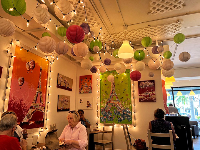 Paper lanterns and twinkling lights transform this corner into a magical space where calories simply don't count.