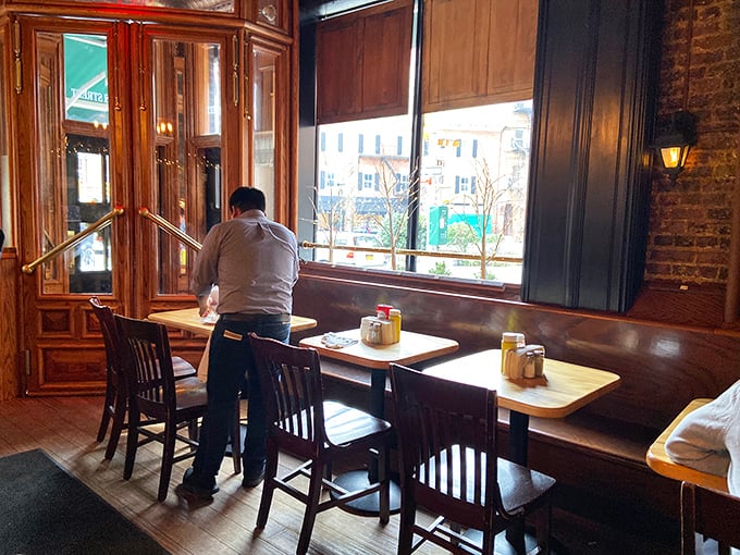 The window seats offer prime people-watching with your meal. Urban theater paired perfectly with comfort food.