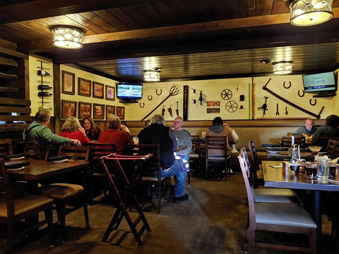 Where farm implements become d&eacute;cor and strangers become friends. The warm wood tones practically whisper "stay awhile" to everyone who enters.