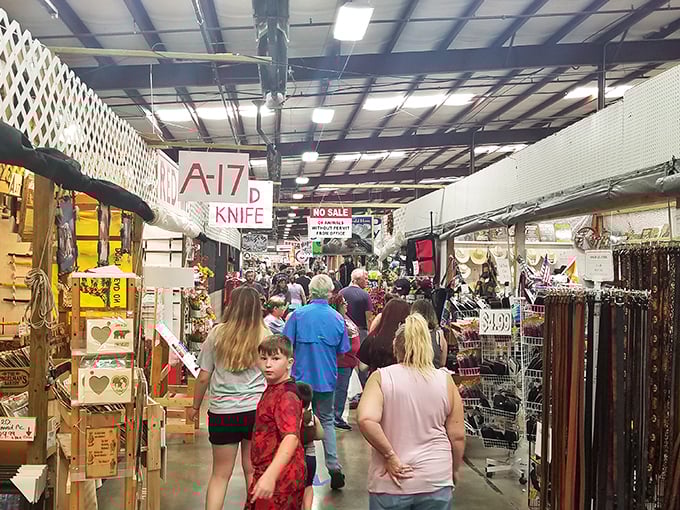 The knife section&mdash;where every man suddenly becomes an expert on blade steel and handle materials. Shopping becomes an adventure. 