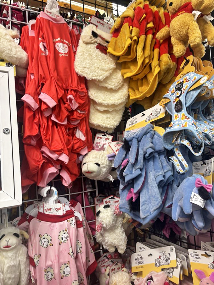 Even four-legged family members get shopping therapy here! Pet clothes ranging from practical to "this is definitely going on the Christmas card."