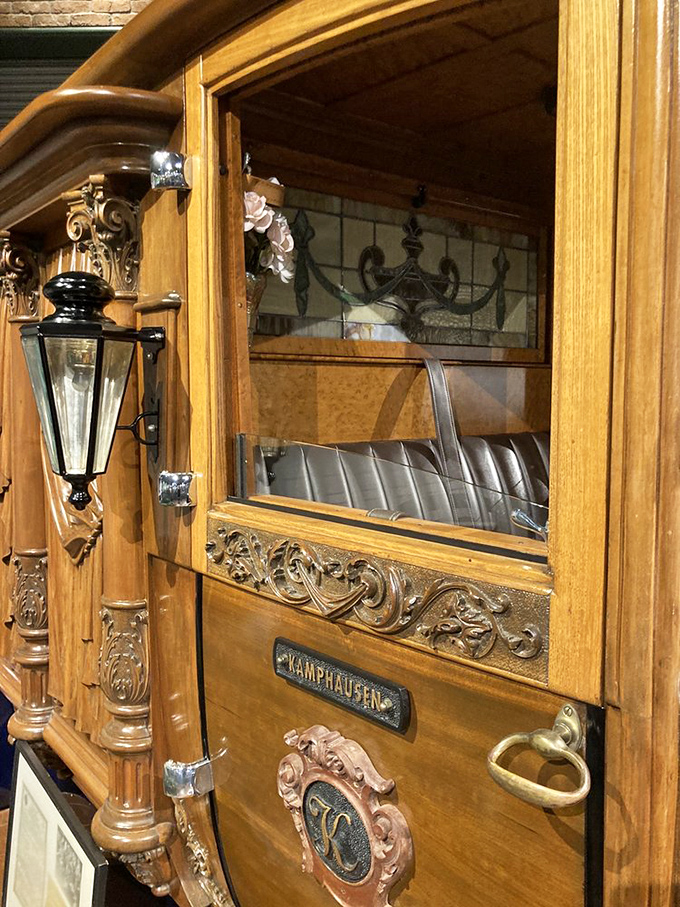 The craftsmanship on this 1921 hearse's wooden cabin rivals fine furniture&mdash;ornate carvings and brass fixtures showcase an era when functional objects were also beautiful.