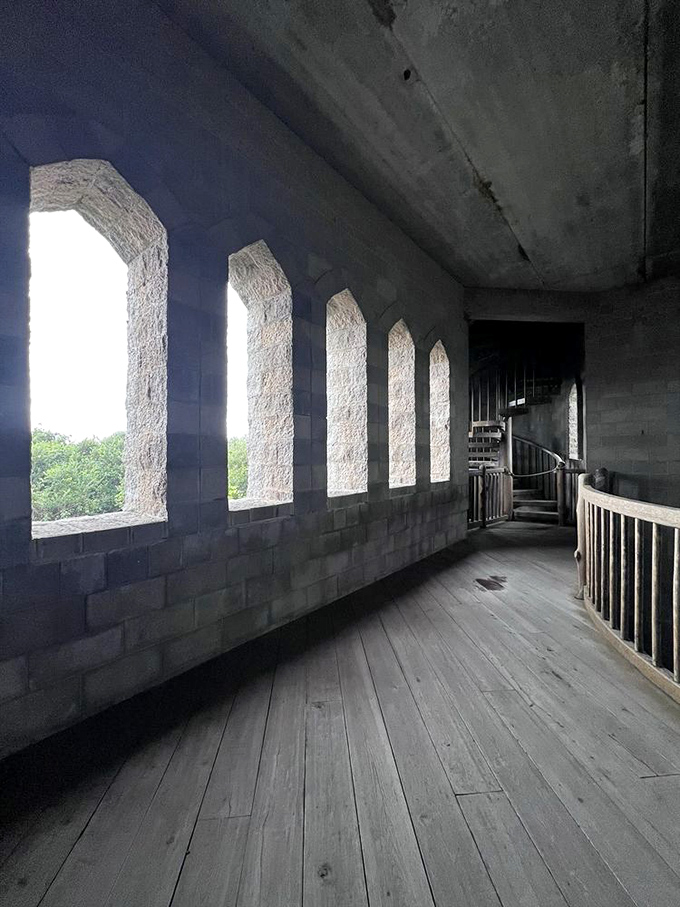 Light streams through the narrow arched windows, creating the same dramatic effect medieval architects mastered centuries ago.