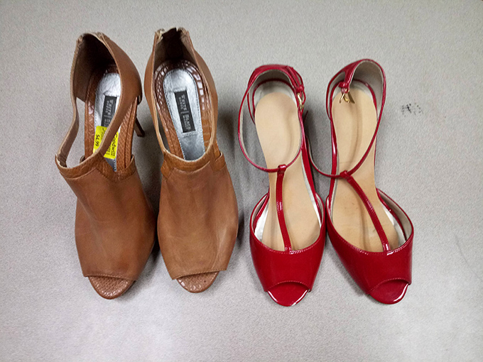 Those red heels might just be your Cinderella moment waiting to happen. Paired with those tan booties, you've got two seasons of style for pocket change.