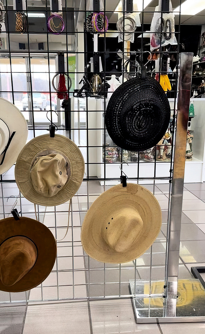 The hat section&mdash;where cowboy dreams, gardening aspirations, and beach vacation plans all hang in suspended animation.