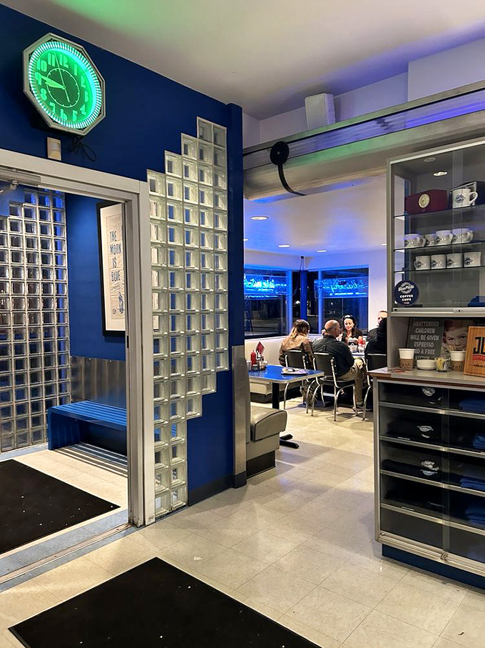 That neon clock isn't just telling time&mdash;it's suggesting you stay a while longer for another slice of pie.