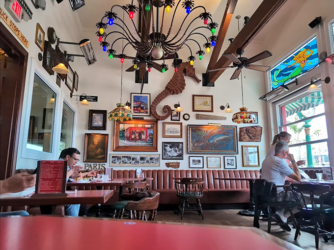 Nautical decor covering every inch of wall space&mdash;a visual feast that somehow enhances rather than distracts from the actual meal.