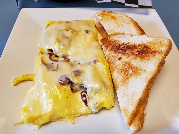 An omelet that doesn't need to show off &ndash; just cheese melted to perfection, ready to make your morning significantly better than average.