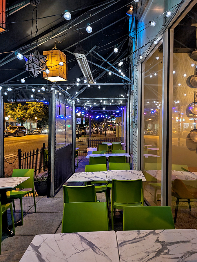 Evening dining on the patio feels like you've stumbled onto a movie set&mdash;string lights overhead turning every bite into a special occasion.