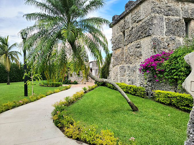 Lush landscaping softens the fortress-like walls. Mother Nature adding her artistic touch to Ed's monumental achievement.