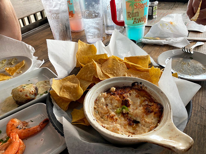 This bubbling seafood dip surrounded by crispy tortilla chips is what sharing food at the beach is all about&mdash;though sharing might become optional.