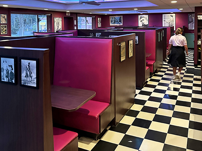Pink booths that have witnessed first dates, family celebrations, and countless "remember whens." The checkered floor leads you through a museum of American dining.