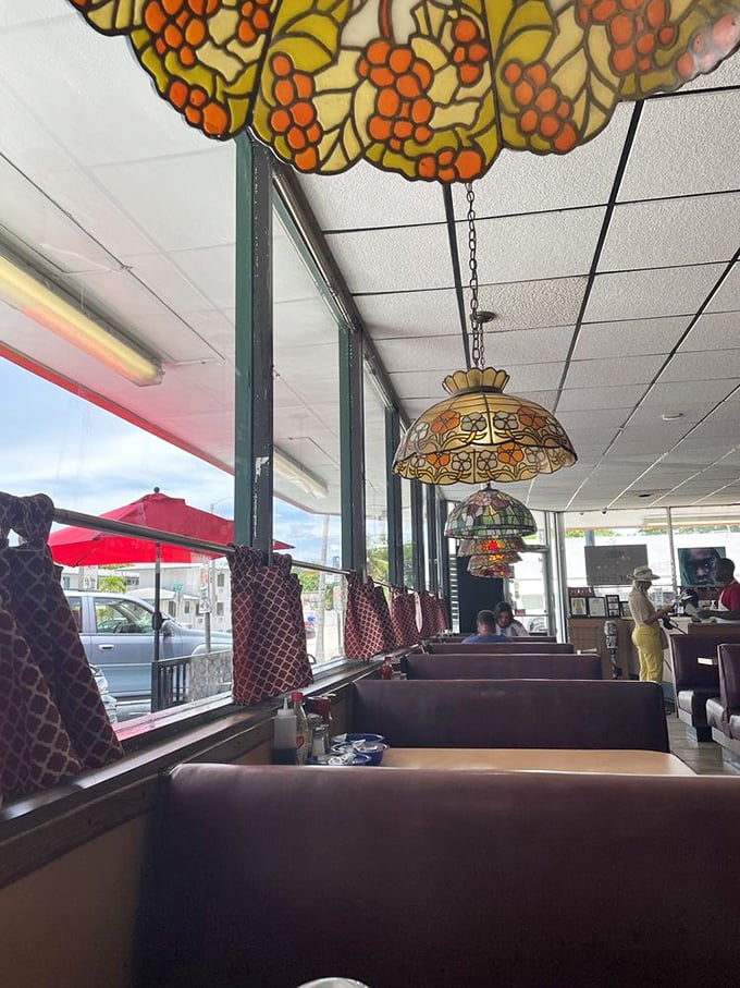 Stained glass lamps cast a warm glow over vinyl booths&mdash;Jimmy's doesn't need Instagram filters, it's been picture-perfect for decades.
