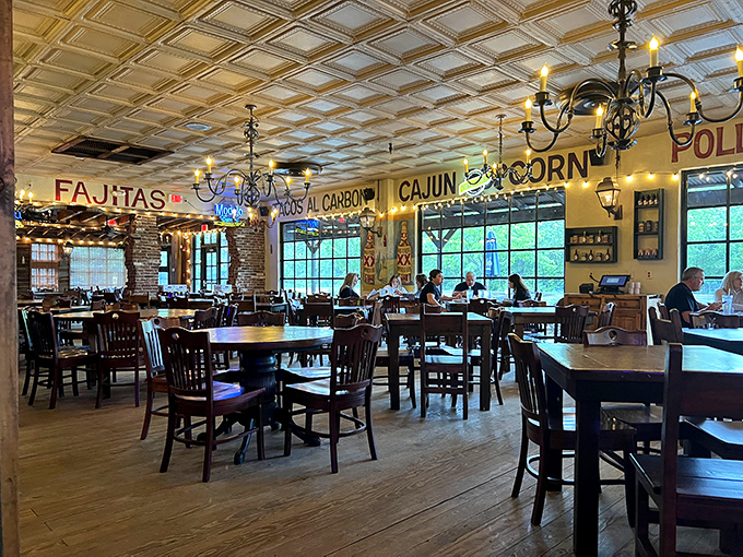The dining room where strangers become friends over shared guacamole. Those chandeliers have illuminated countless "just one more bite" moments.