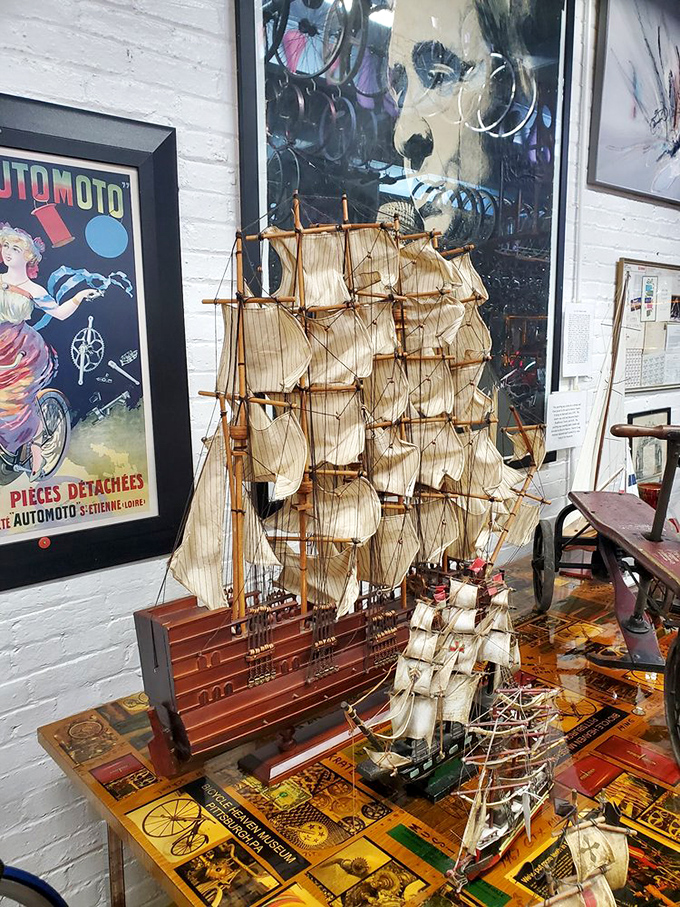 Amid thousands of bicycles, model ships remind us that human transportation ingenuity extends beyond two wheels&mdash;though these vessels won't give you helmet hair.