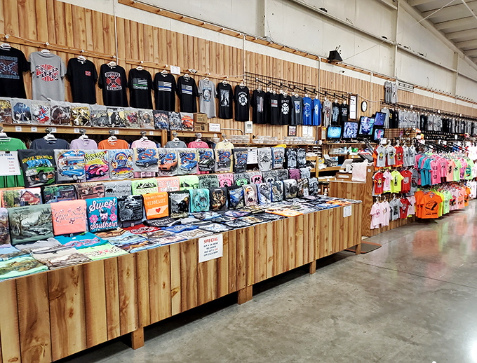 T-shirt paradise! From Smoky Mountain souvenirs to quirky sayings, this wooden-walled booth has your torso covered for every occasion.