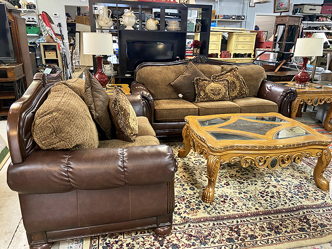 Comfortable seating options abound, from leather recliners to fabric sofas, all priced to make your wallet as happy as your living room.