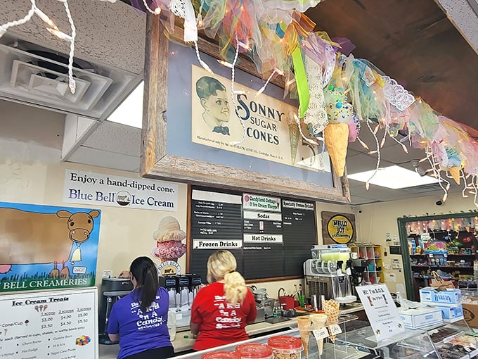 Behind every great candy store is a team of sugar specialists, ready to scoop Blue Bell ice cream into perfect, camera-worthy cones.