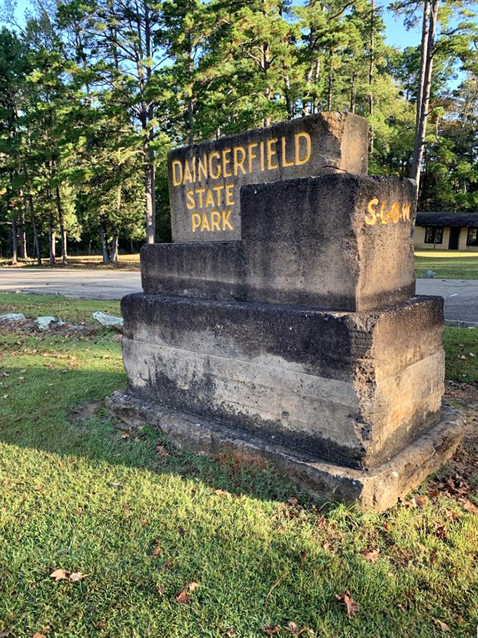 The stone entrance sign stands as a timeless sentinel. Not as flashy as Vegas, but promising something far more valuable.