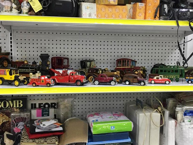 Miniature vehicles line up like a collector's dream garage, where childhood nostalgia meets adult affordability perfectly.