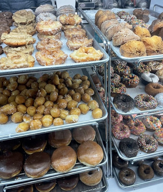 Nature creates geological layers over millennia; Seaside creates these display cases of donut perfection overnight.