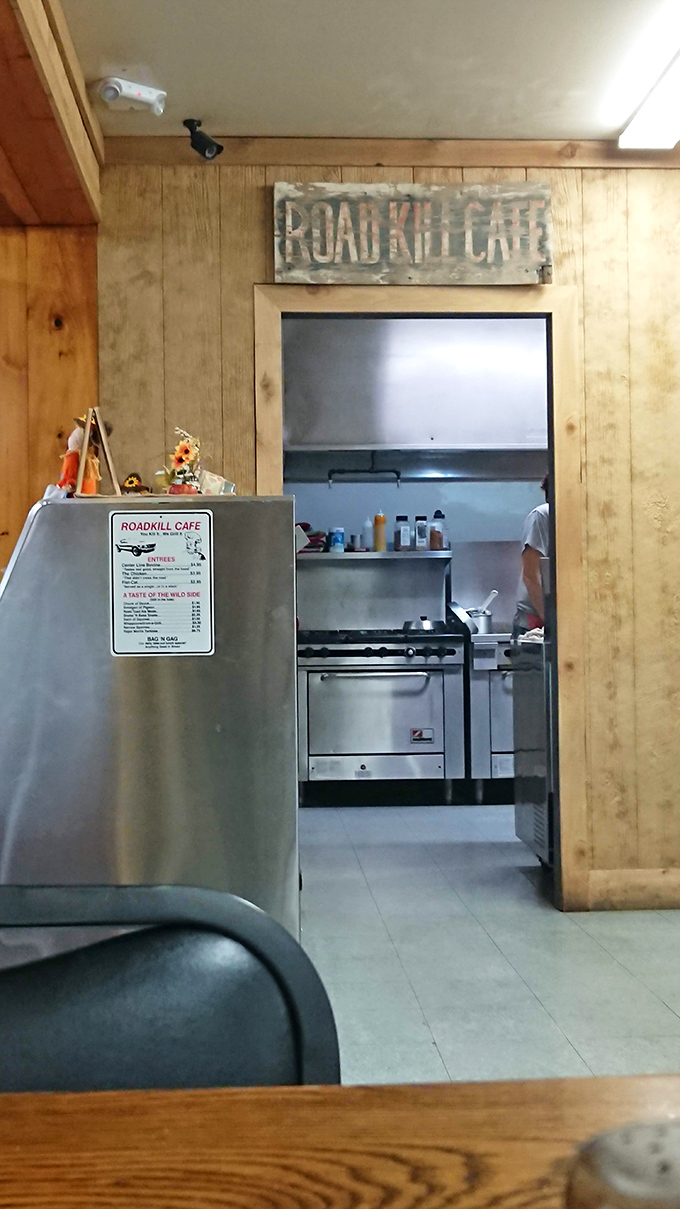 A peek into the kitchen where the magic happens. No actual roadkill in sight—just good, honest cooking.
