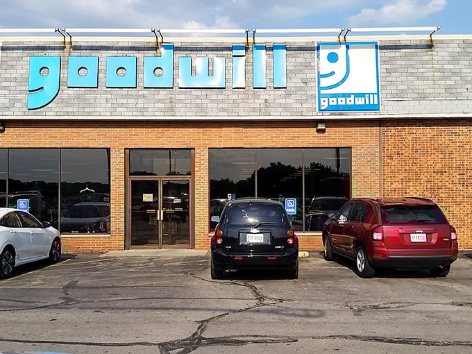 Goodwill's cheerful blue signage promises a shopping experience that benefits both your wallet and your community.